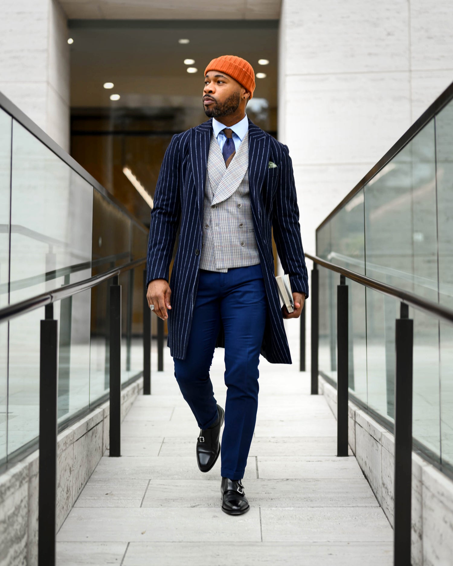 SG Men's Anniversary V Single Breasted Topcoat – Navy Pinstripe ...