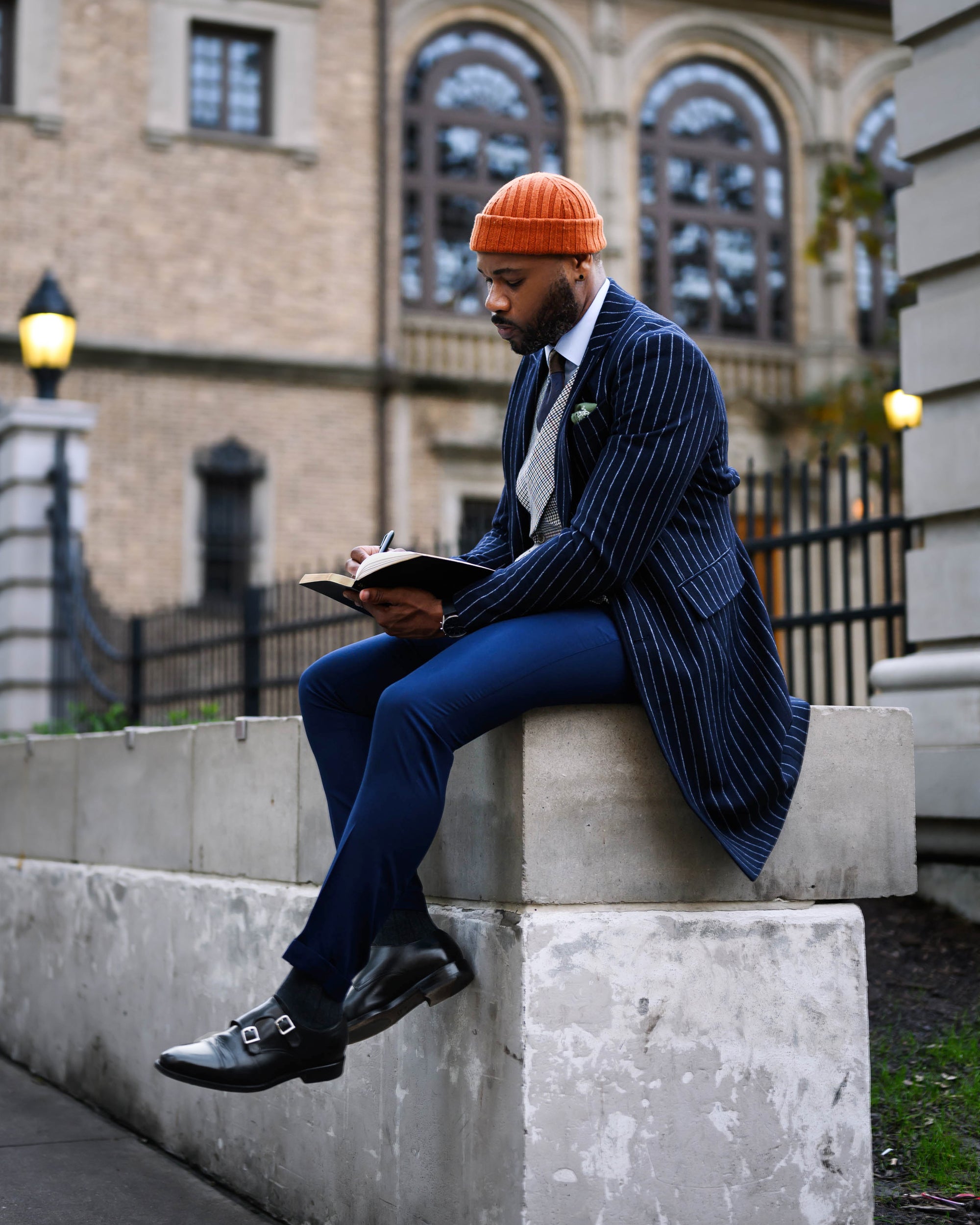 SG Men's Anniversary V Single Breasted Topcoat – Navy Pinstripe ...